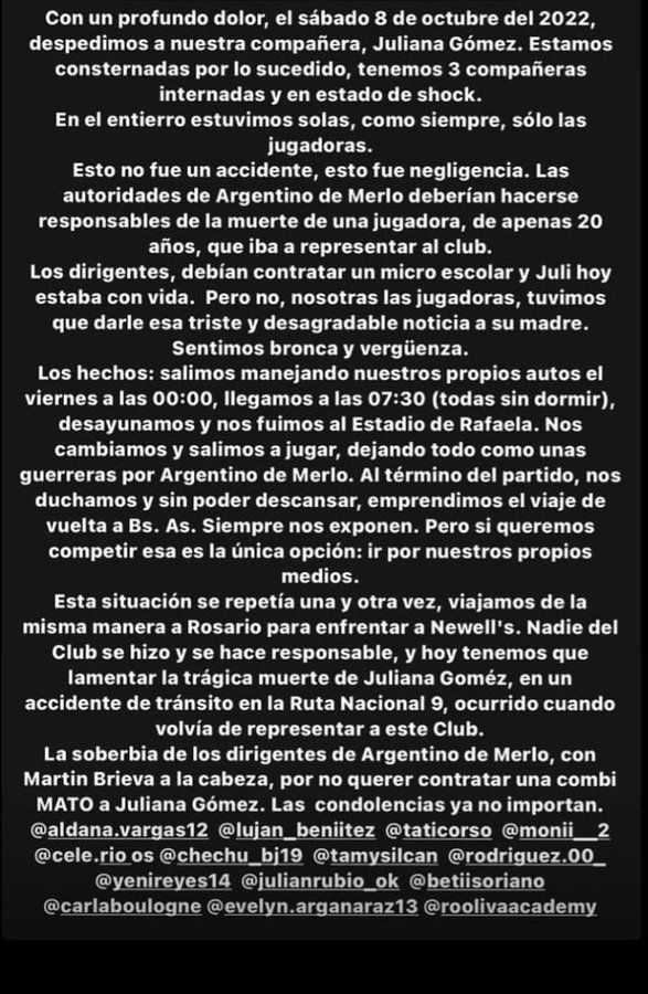 Relatores | Comunicado de las futbolistas de Argentino de Merlo: Relatores | Comunicado de las futbolistas de Argentino de Merlo: